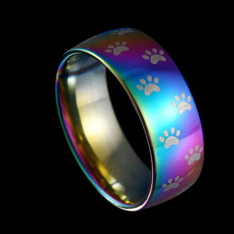 Handmade Rainbow Stainless Steel Paw Print Ring – Ruth Jewelry